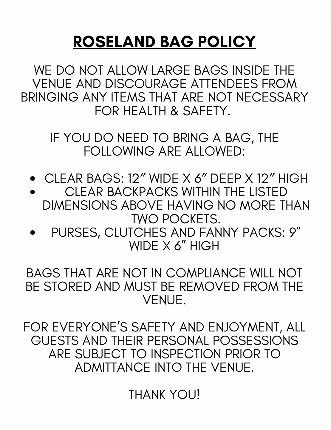 House Rules, Bag Policy, & Prohibited Items | Roseland Theater PDX